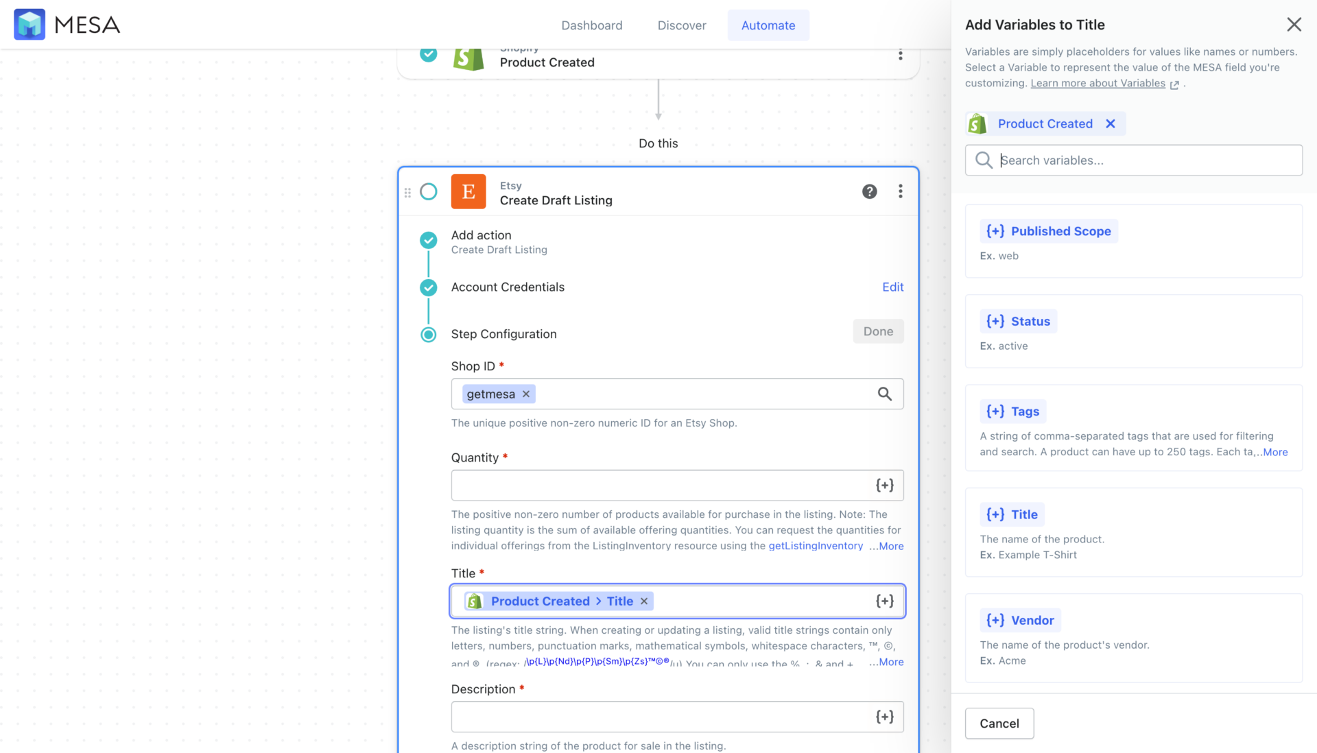 How to connect Shopify to Etsy - MESA
